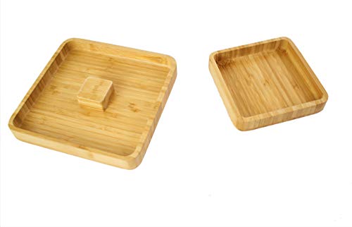 Penko Bamboo Pistachio Snack Bowl Double Dish Holder Bowl Pedestal and Sunflower Seed Nut Bowl with Shell Storage