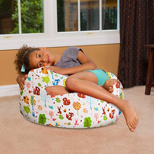 Posh Creations Bean Bag Chair for Kids, Teens, and Adults Includes Removable and Machine Washable Cover, 27in - Medium, Canvas Animals Forest Critters