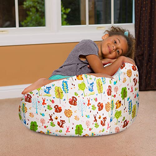 Posh Creations Bean Bag Chair for Kids, Teens, and Adults Includes Removable and Machine Washable Cover, 27in - Medium, Canvas Animals Forest Critters