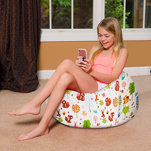 Posh Creations Bean Bag Chair for Kids, Teens, and Adults Includes Removable and Machine Washable Cover, 27in - Medium, Canvas Animals Forest Critters