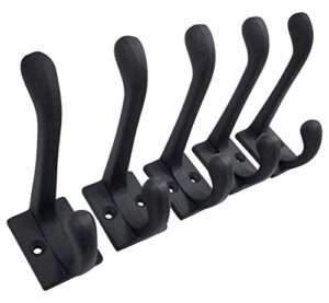 claimed corner cast iron coat hooks - wall mounted rustic farmhouse matte black cast iron diy coat towel hat scarf bags hook 5-pack