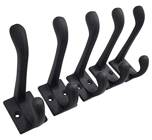 Claimed Corner Cast Iron Coat Hooks - Wall Mounted Rustic Farmhouse Matte Black Cast Iron DIY Coat Towel Hat Scarf Bags Hook 5-Pack