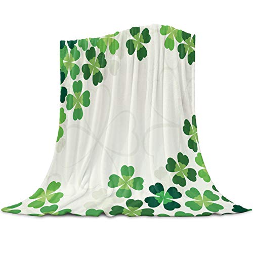 Gogobebe Flannel Fleece Throw Blanket for Sofa Couch Bed St. Patrick's Day Shamrock Spring Irish Festival Lucky Clovers Leaves Soft Cozy Lightweight Blanket for Adults/Kids 39x49inch