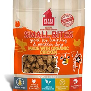 PLATO Small Bites Natural Training Dog Treats - Real Meat - Grain Free - Made in the USA - Organic Chicken Flavor, 6 ounces