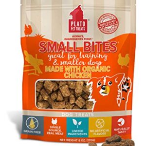 PLATO Small Bites Natural Training Dog Treats - Real Meat - Grain Free - Made in the USA - Organic Chicken Flavor, 6 ounces