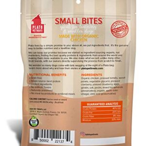 PLATO Small Bites Natural Training Dog Treats - Real Meat - Grain Free - Made in the USA - Organic Chicken Flavor, 6 ounces