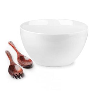 lauchuh 5 quarts porcelain serving bowl for salad 10.7" extra large serving deep bowl with salad spoon set, 3 pcs