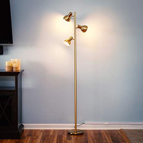 Brightech Ethan Floor Lamp, Dimmable Standing Lamp for Bedroom Reading, Great Living Room Décor, Modern LED Lamp for Living Rooms, Tall Tree Lamp for Offices - Brass