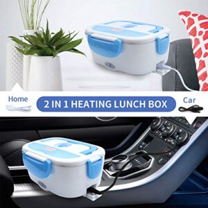 VECH Car Electric Heating Lunch Box 110V & 12V 40W 2 in1 Home Electric Thermal Lunch Box Food Heater Warmer, Stainless Steel Food Heater 1.5L for Heat Preservation, Office, School, Traveling (Blue)