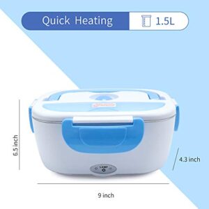 VECH Car Electric Heating Lunch Box 110V & 12V 40W 2 in1 Home Electric Thermal Lunch Box Food Heater Warmer, Stainless Steel Food Heater 1.5L for Heat Preservation, Office, School, Traveling (Blue)