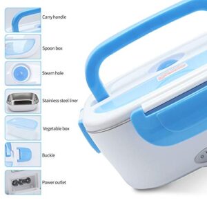 VECH Car Electric Heating Lunch Box 110V & 12V 40W 2 in1 Home Electric Thermal Lunch Box Food Heater Warmer, Stainless Steel Food Heater 1.5L for Heat Preservation, Office, School, Traveling (Blue)