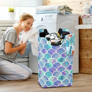 Ollabaky Large Foldable Laundry Hamper Bag with Handles, Mermaid Scales Laundry Basket Box Big Storage Organizer for Family, Dormitory, Washhouse