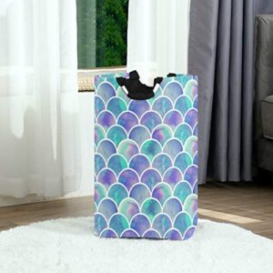 Ollabaky Large Foldable Laundry Hamper Bag with Handles, Mermaid Scales Laundry Basket Box Big Storage Organizer for Family, Dormitory, Washhouse