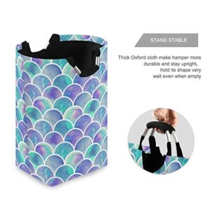 Ollabaky Large Foldable Laundry Hamper Bag with Handles, Mermaid Scales Laundry Basket Box Big Storage Organizer for Family, Dormitory, Washhouse