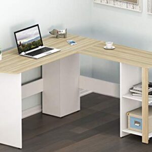 SHW L-Shaped Home Office Corner Desk Wood Top, Oak