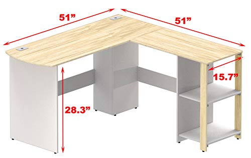 SHW L-Shaped Home Office Corner Desk Wood Top, Oak