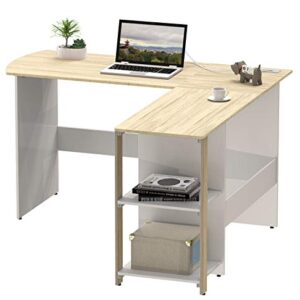 SHW L-Shaped Home Office Corner Desk Wood Top, Oak