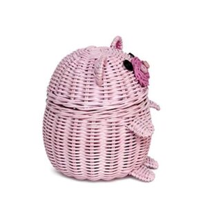 G6 COLLECTION Pig Rattan Storage Basket with Lid Decorative Bin Home Decor Hand Woven Shelf Organizer Cute Handmade Handcrafted Gift Art Decoration Artwork Wicker Pink Piggy (Small)