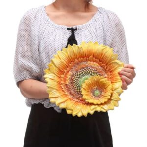 FORLONG Ceramic Chip & Dip Platter, Double Layer Handpainted Yellow Sunflower Design -11.4 inches