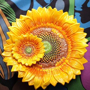 FORLONG Ceramic Chip & Dip Platter, Double Layer Handpainted Yellow Sunflower Design -11.4 inches