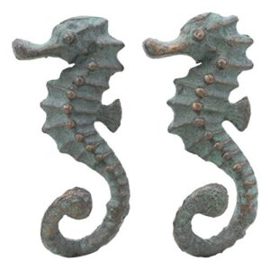 ebros verdigris green cast iron coastal marine ocean nautical seahorse wall mounted coat hooks set of 2 nautical sea life hook hangers decor sculpture seahorses coral reef