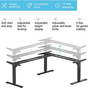 Standing Desk Corner Frame. Adjustable Height and Width Legs with Triple Electric Motors for Home Office L Shaped Desk FLT-05 Black