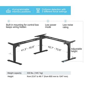 Standing Desk Corner Frame. Adjustable Height and Width Legs with Triple Electric Motors for Home Office L Shaped Desk FLT-05 Black