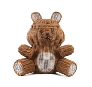 g6 collection bear rattan storage basket with lid decorative bin home decor hand woven shelf organizer cute handmade handcrafted nursery gift decoration animal wicker bear (brown bear)