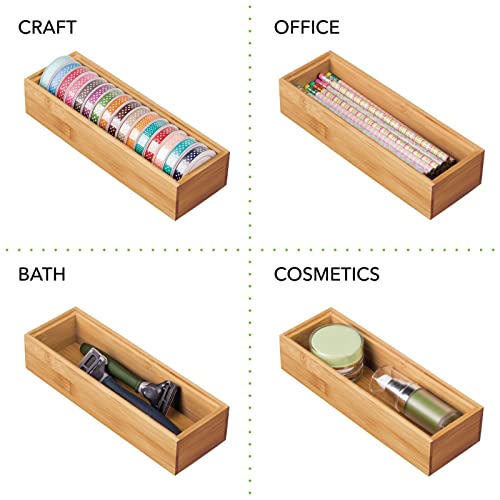 mDesign Wooden Bamboo Office Drawer Organizer Box Tray, Stackable Storage for Drawers, Cabinets, Shelves, Cubby, or Desktop, Hold Pens, Pencils, Supplies, Echo Collection, 2 Pack, Natural Wood Finish