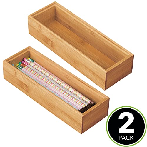 mDesign Wooden Bamboo Office Drawer Organizer Box Tray, Stackable Storage for Drawers, Cabinets, Shelves, Cubby, or Desktop, Hold Pens, Pencils, Supplies, Echo Collection, 2 Pack, Natural Wood Finish