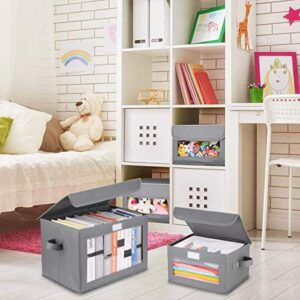 DIMJ 4-Pack Storage Bins with Flip-top Lids, Collapsible Fabric Storage Baskets Organizer Box with Large Clear Window for Clothes, Toys, Books, Closet, Shelves, Kids Room, Office, Dark Grey