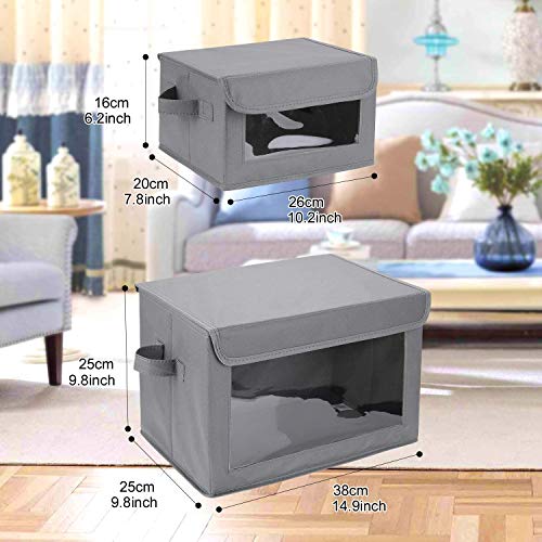 DIMJ 4-Pack Storage Bins with Flip-top Lids, Collapsible Fabric Storage Baskets Organizer Box with Large Clear Window for Clothes, Toys, Books, Closet, Shelves, Kids Room, Office, Dark Grey