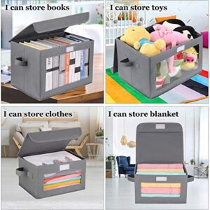 DIMJ 4-Pack Storage Bins with Flip-top Lids, Collapsible Fabric Storage Baskets Organizer Box with Large Clear Window for Clothes, Toys, Books, Closet, Shelves, Kids Room, Office, Dark Grey