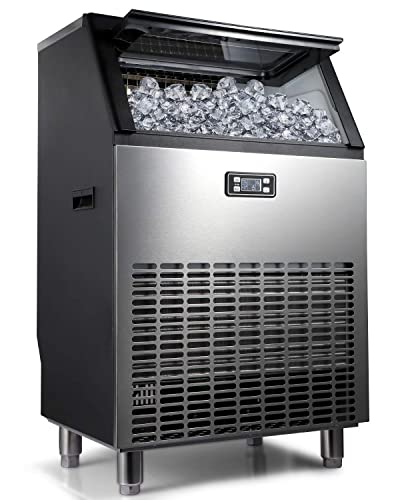 Northair Commercial Ice Maker Machine 200lbs Ice /24H Stainless Steel Free-Standing Ice Maker Machine with LCD Display, Ideal For Restaurant, Bar, Coffee Shop