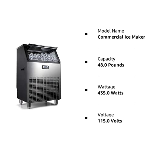 Northair Commercial Ice Maker Machine 200lbs Ice /24H Stainless Steel Free-Standing Ice Maker Machine with LCD Display, Ideal For Restaurant, Bar, Coffee Shop