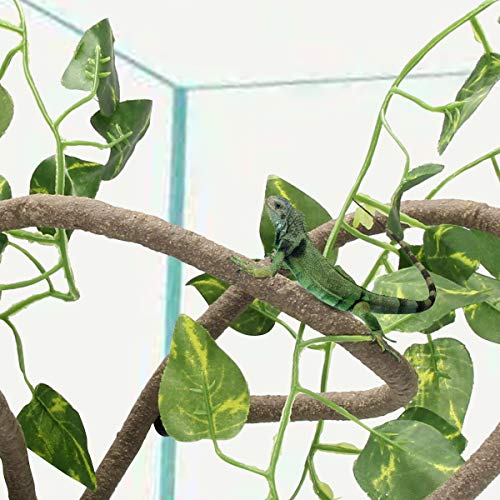 Coolrunner 8FT Reptile Vines and Flexible Reptile Leaves with Suction Cups Jungle Climber Long Vines Habitat Decor for Climbing, Chameleon, Lizards, Gecko