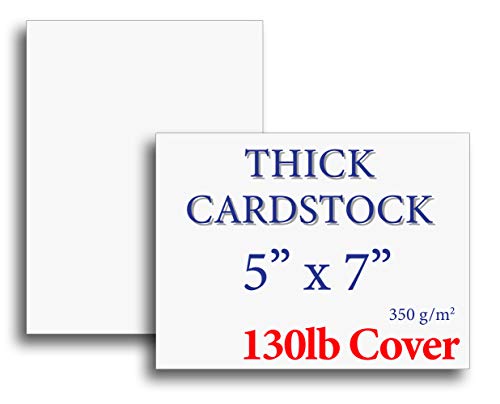 Extra Heavy Duty 130lb Cover Cardstock - 5" x 7" Bright White - 350gsm 17pt Thick Paper - Index, Flash & Post Card Stock - 40 Pack