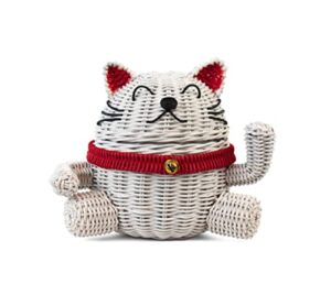 g6 collection cat rattan storage basket with lid decorative bin home decor hand woven shelf organizer cute handmade handcrafted nursery gift animal art decoration artwork wicker kitten