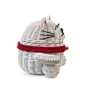 G6 COLLECTION Cat Rattan Storage Basket With Lid Decorative Bin Home Decor Hand Woven Shelf Organizer Cute Handmade Handcrafted Nursery Gift Animal Art Decoration Artwork Wicker Kitten