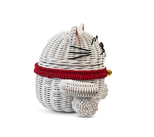 G6 COLLECTION Cat Rattan Storage Basket With Lid Decorative Bin Home Decor Hand Woven Shelf Organizer Cute Handmade Handcrafted Nursery Gift Animal Art Decoration Artwork Wicker Kitten