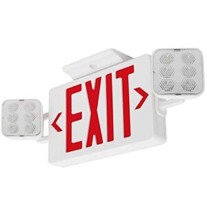 LFI Lights | Combo Red Exit Sign with Emergency Lights | White Housing | All LED | Two Adjustable Square Heads | Hardwired with Battery Backup | UL Listed | (2 Pack) | COMBOLG-R