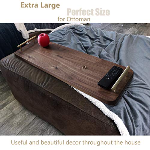 MAGIGO 28 x 10 Inches Extra Long Rectangle Large Walnut Wood Ottoman Plank Tray with Pure Copper Handles, Serve Tea, Coffee or Breakfast in Bed, Classic Wooden Decorative Serving Tray