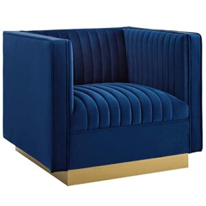 Modway Sanguine 3 Piece Vertical Channel Tufted Upholstered Performance Velvet Set, Navy