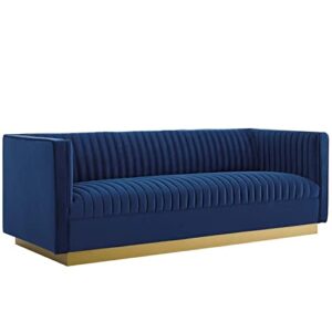 Modway Sanguine 3 Piece Vertical Channel Tufted Upholstered Performance Velvet Set, Navy