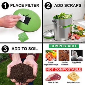 iTouchless Stainless Steel Compost Bin 1.6 Gallon Includes AbsorbX Odor Filter System, Titanium Rust-Free Space-efficient Slim Oval Shape 6 Liter Kitchen Countertop Trash Can