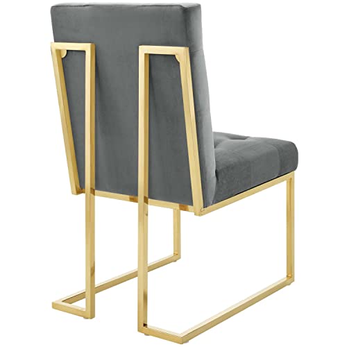 Modway Privy Stainless Steel Performance Velvet Dining Chair Set of 2, Gold Charcoal