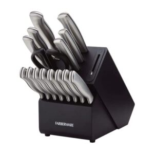 farberware edgekeeper 16-piece stainless steel knife block set with built in knife sharpener, high carbon-stainless steel kitchen knives, razor-sharp knife set, black