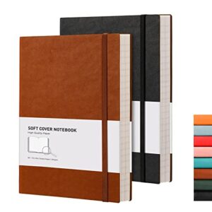 rettacy composition notebook 2 pack - b5 notebooks and journals with soft leather cover,408 pages,100gsm thick lined paper,7.6" x 10"