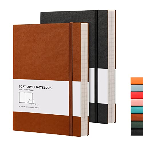 RETTACY Composition Notebook 2 Pack - B5 Notebooks and Journals with Soft Leather Cover,408 Pages,100gsm Thick Lined Paper,7.6" X 10"