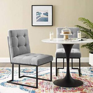 Modway Privy Stainless Steel Upholstered Fabric Dining Chair Set of 2, Black Light Gray